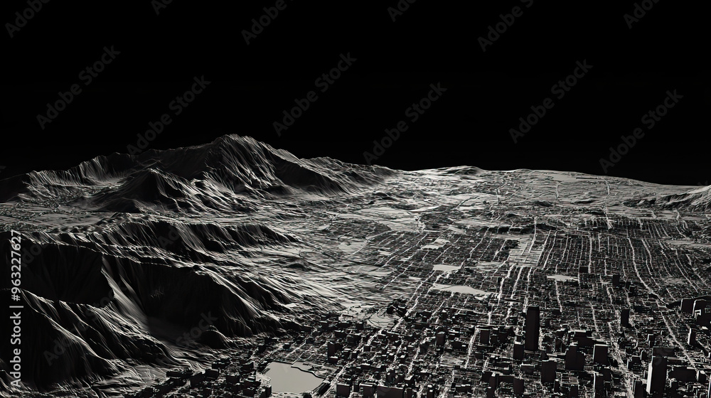 Technical aerial visual, 3D LiDAR GIS aerial map satellite scan model ...