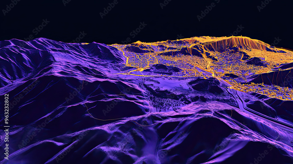 Technical aerial visual, 3D LiDAR GIS aerial map satellite scan model ...