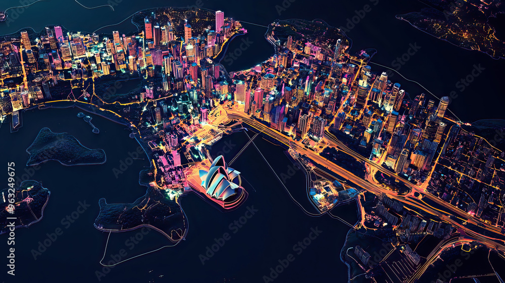 Technical aerial visual, 3D LiDAR GIS aerial map satellite scan model ...