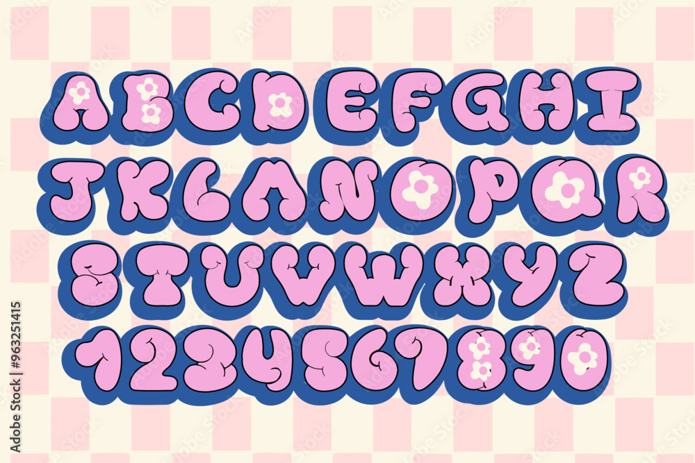 retro bubble font alphabet, 20s, y2k letter, retro bubble font, retro ...