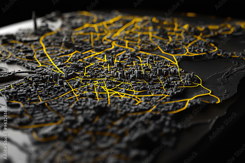 Technical aerial visual, 3D LiDAR GIS aerial map satellite scan model ...