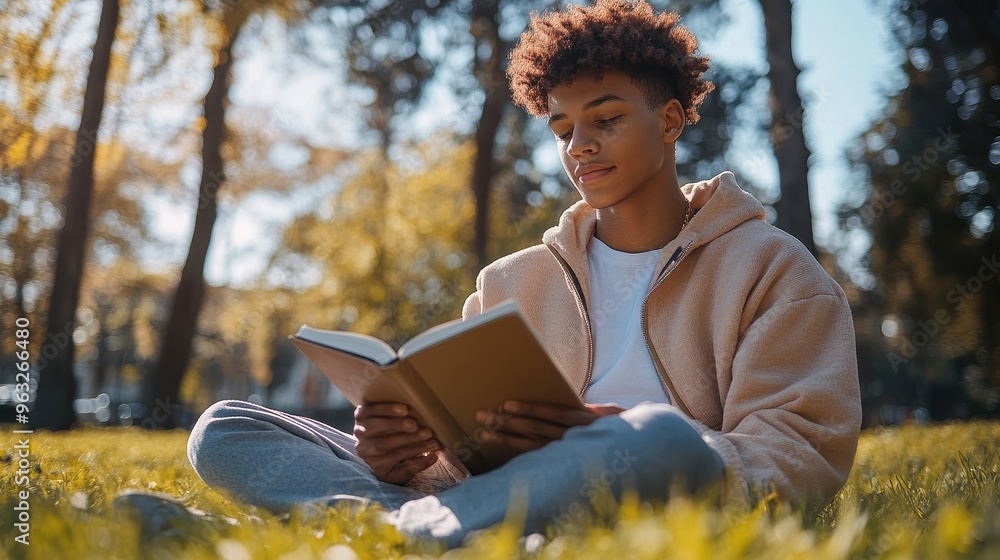 Adolescent Self-Reflection: Teenage Boy Journaling in the Park for ...