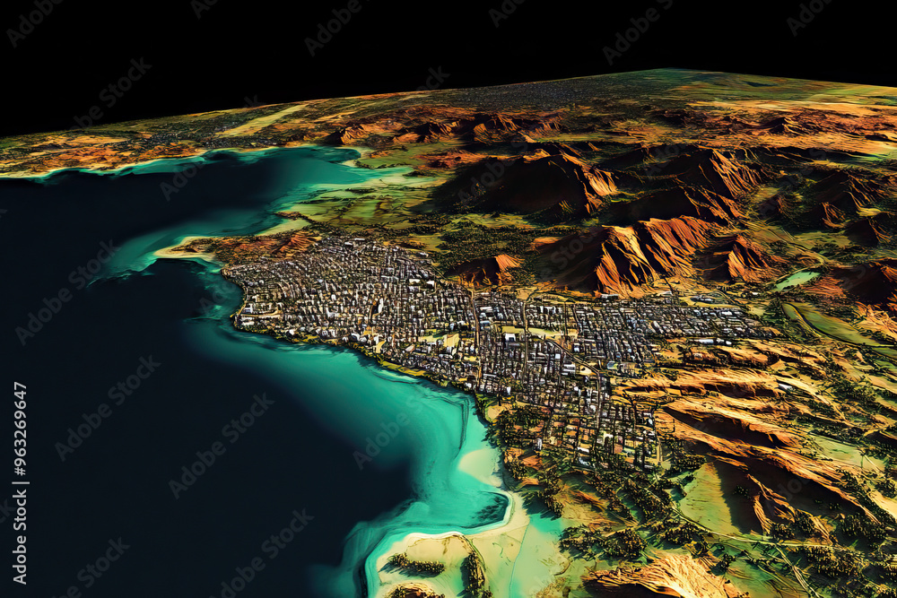 Technical aerial visual, 3D LiDAR GIS aerial map satellite scan model ...