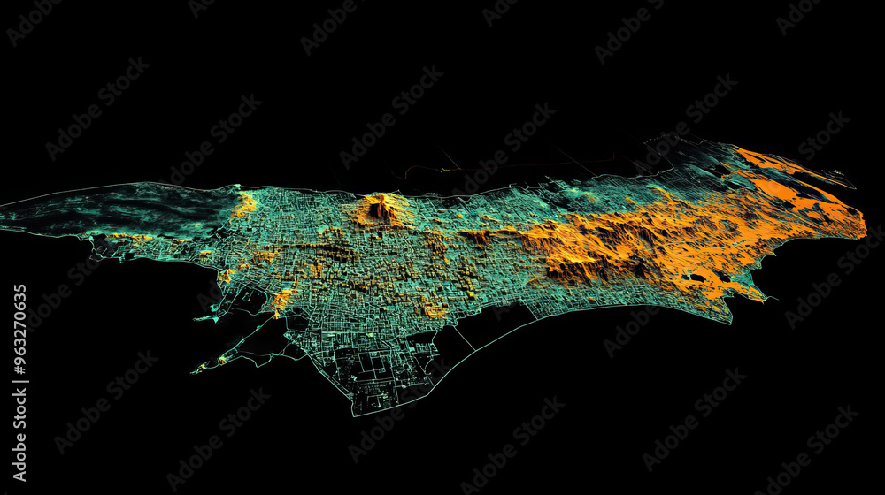 Technical aerial visual, 3D LiDAR GIS aerial map satellite scan model ...