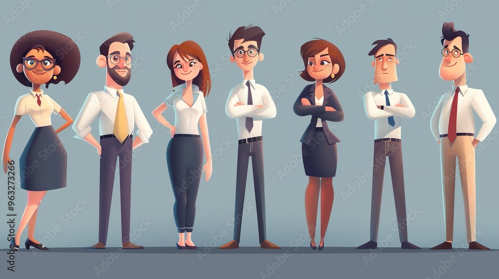 Successful cartoon characters engaged in various business activities ...