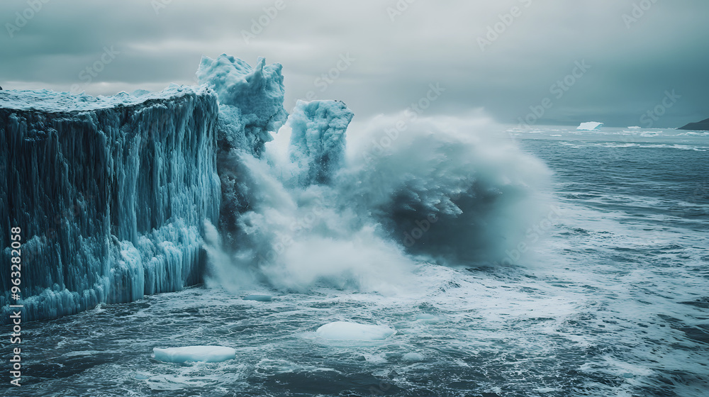 massive glacier break crash ocean north south pole climate change ...