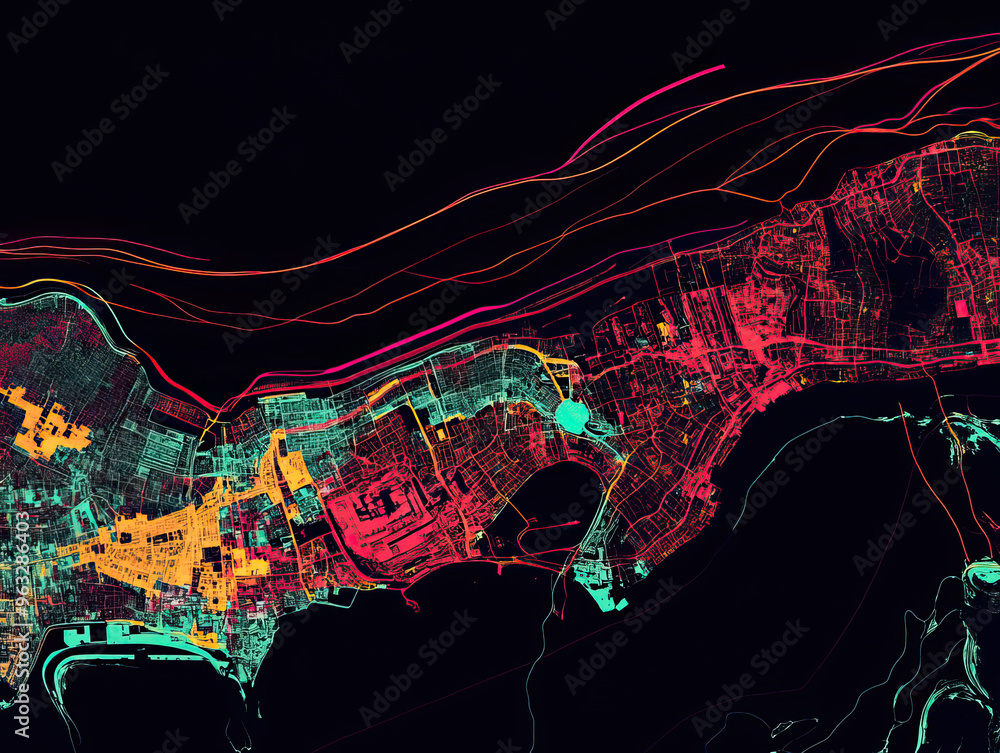 Technical aerial visual, 3D LiDAR GIS aerial map satellite scan model ...