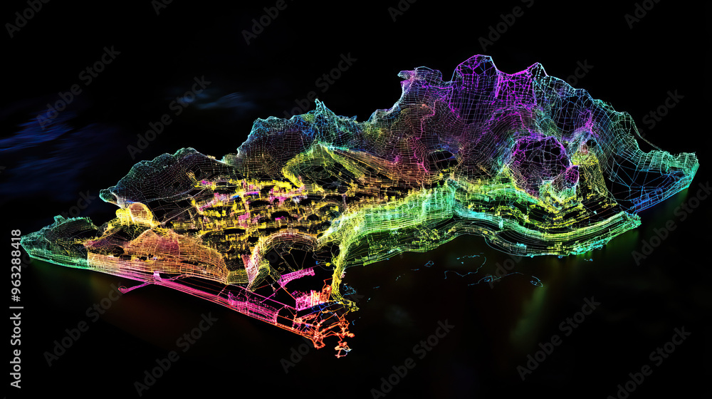 Technical aerial visual, 3D LiDAR GIS aerial map satellite scan model ...