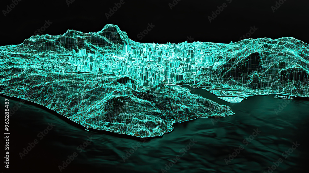 Technical Aerial Visual 3d Lidar Gis Aerial Map Satellite Scan Model Isolated Showing Victoria