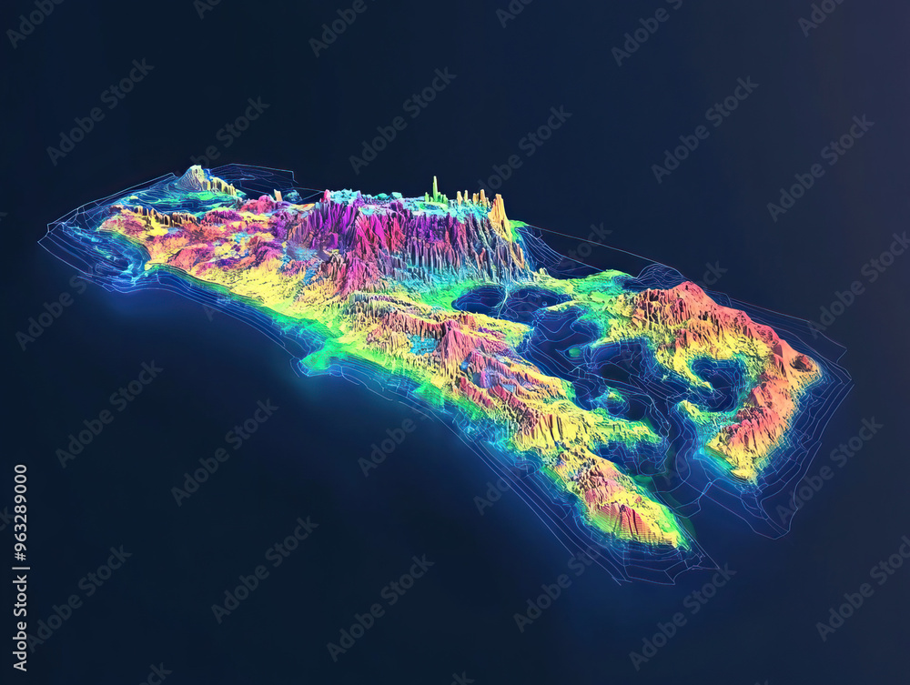 Technical aerial visual, 3D LiDAR GIS aerial map satellite scan model ...