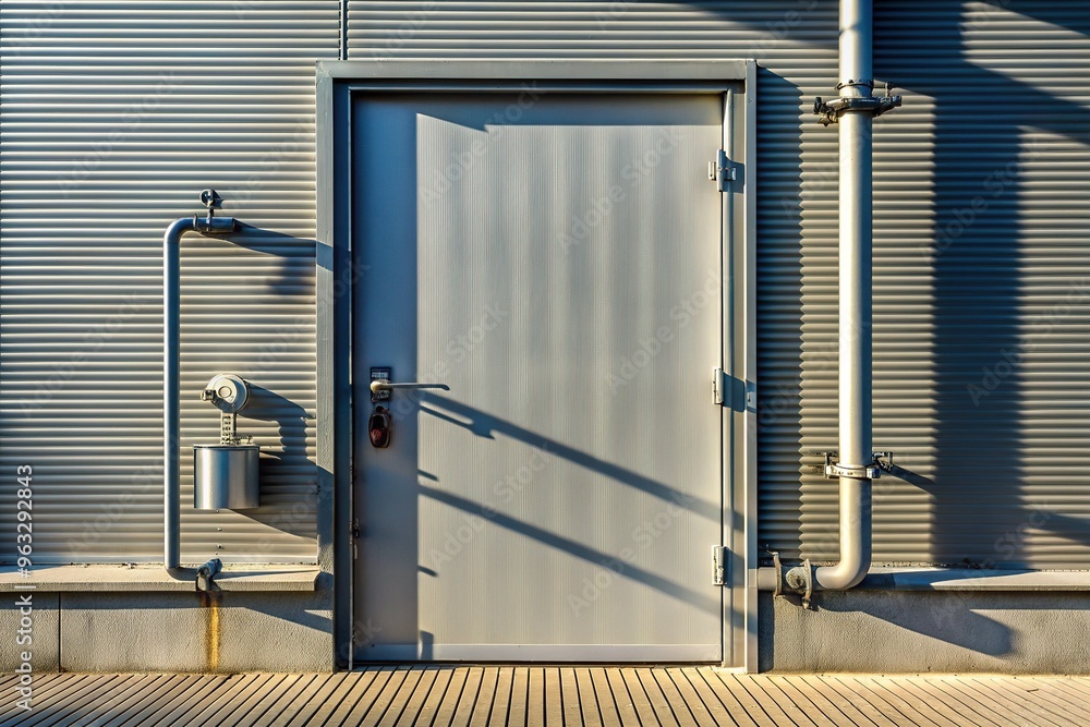 Sturdy metal service door with industrial piping and fittings casting ...
