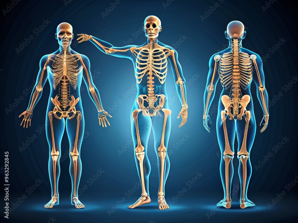 Vector graphics of human skeletal system shown in different poses and ...