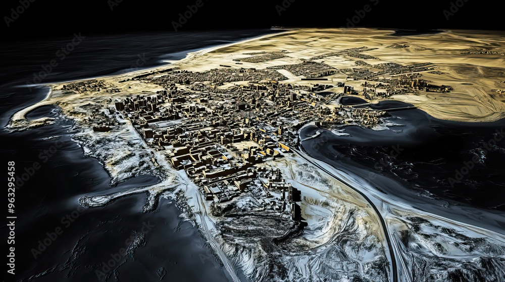 Technical aerial visual, 3D LiDAR GIS aerial map satellite scan model ...