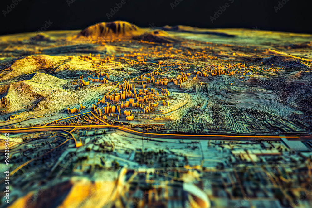 Technical aerial visual, 3D LiDAR GIS aerial map satellite scan model ...
