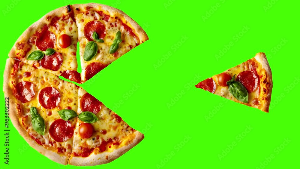 Pizza slice disappear. Eating Italian pepperoni concept chroma key ...