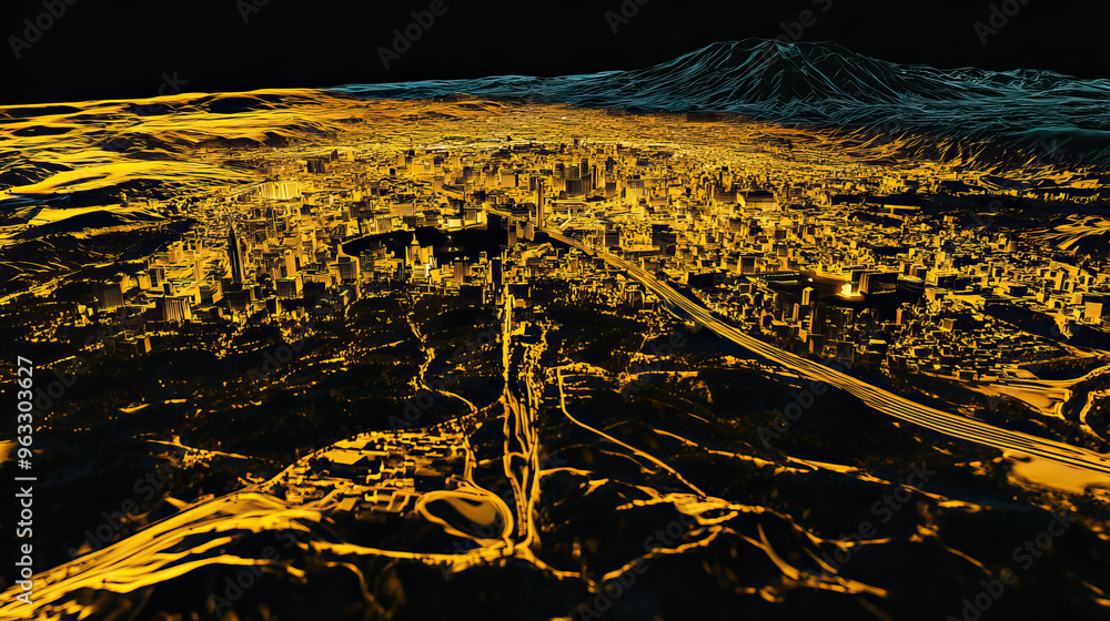 Technical aerial visual, 3D LiDAR GIS aerial map satellite scan model ...
