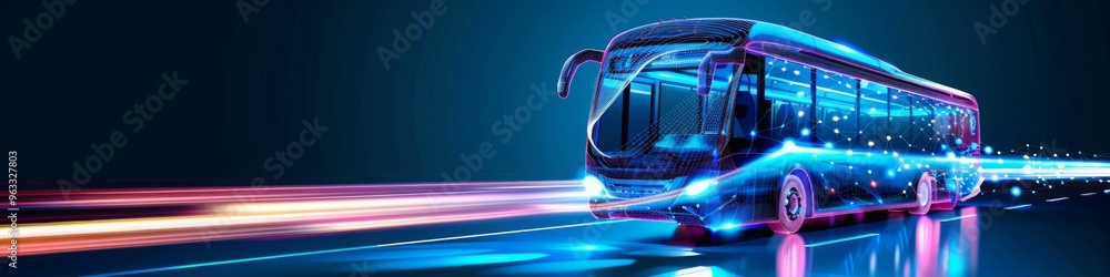 Digital blue high-speed bus in low poly wireframe, the future of ...