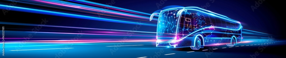 Digital blue high-speed bus in low poly wireframe, the future of ...