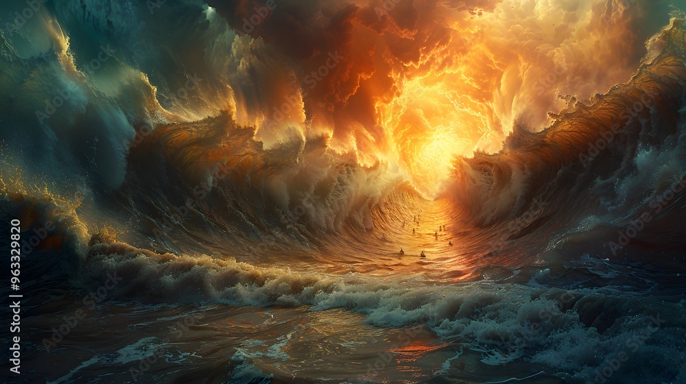 Capture the sacred moment as Moses parts the Red Sea, allowing the ...