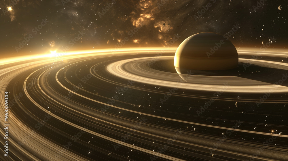Epic 3D visualization of Saturn with detailed ring system, ice and rock ...
