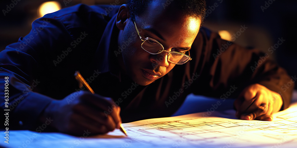 Architect's Vision: An architect studying blueprints, envisioning the ...