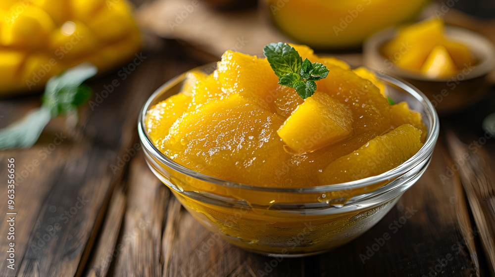 Selective focus copy space of Alphonso mango pulp, also known as hapus ...