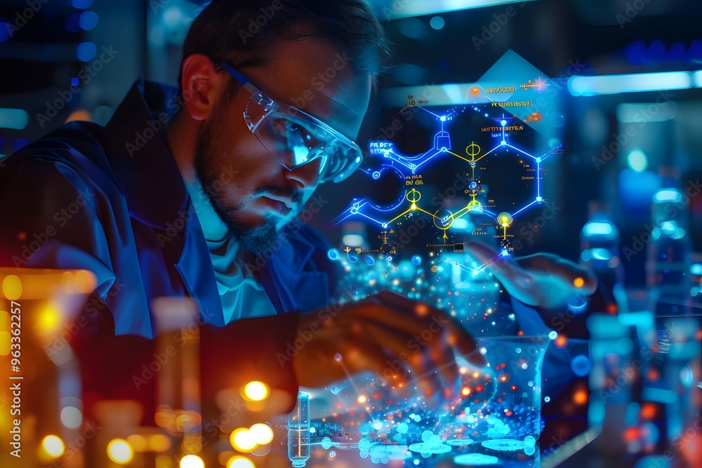 Futuristic biotech lab, scientists are working with genetic engineering ...