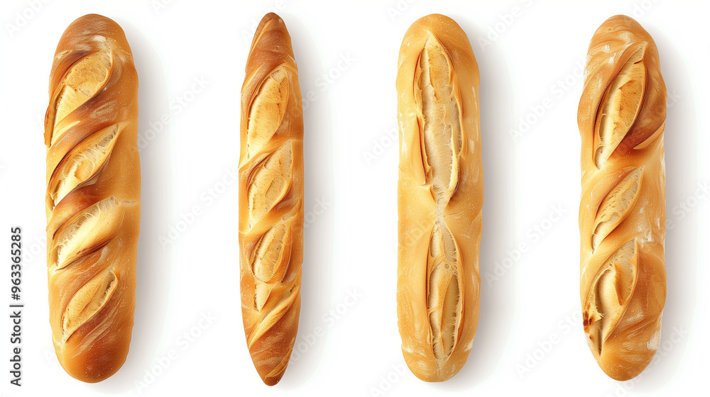 Baguette multiple angles view front left right back, golden-brown ...