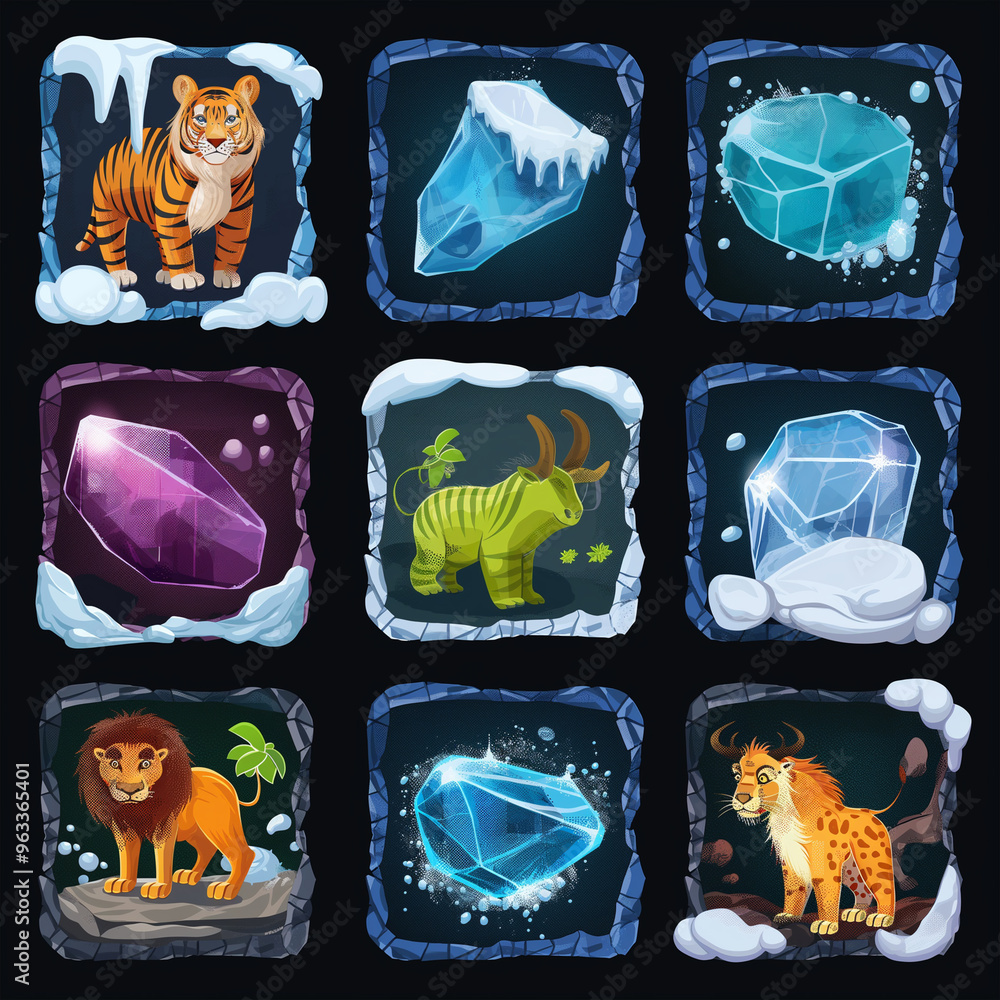 Asset of Game UI interface ice boards, game element, Illustration Stock ...