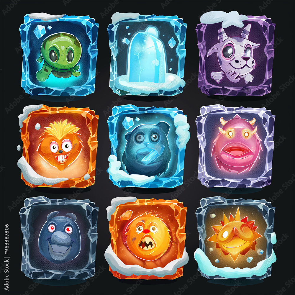 Asset of Game UI interface ice boards, game element, Illustration Stock ...