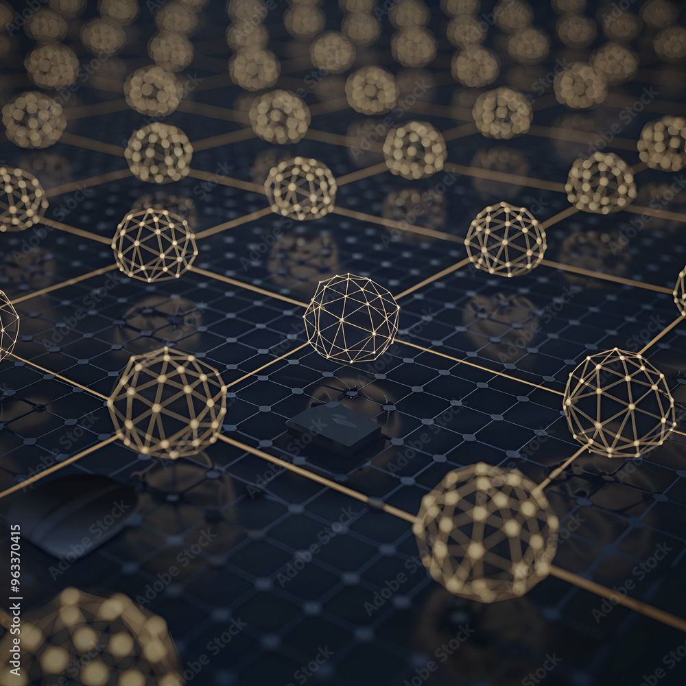 Futuristic Data Grid with Glowing Blockchain Nodes Decentralized ...