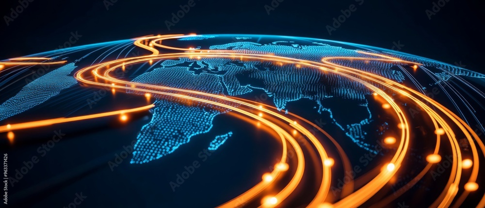 digital highway overlaid on a world map, Global Connectivity and ...