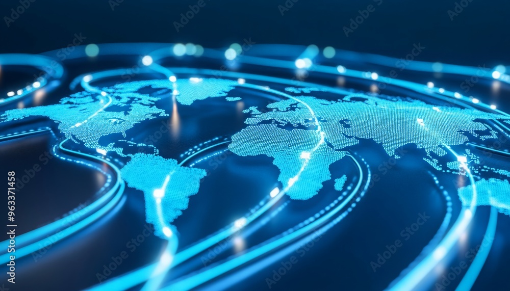 digital highway overlaid on a world map, Global Connectivity and ...