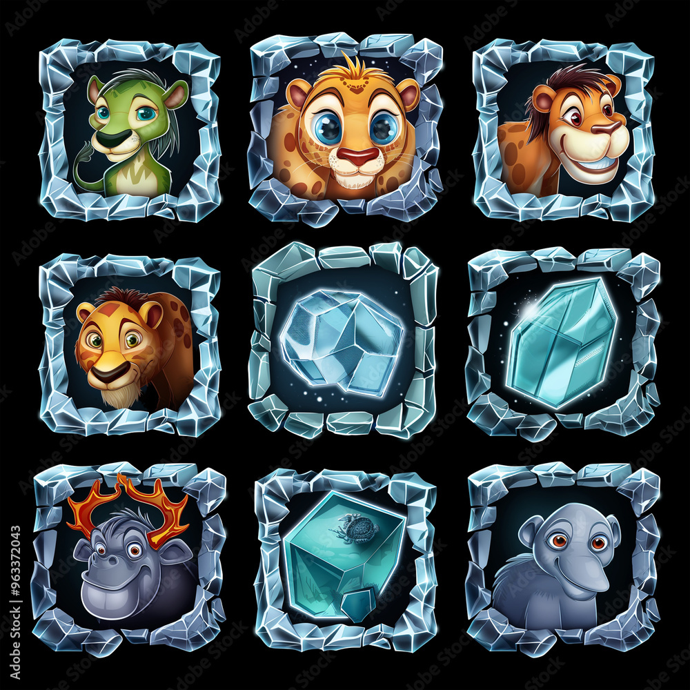 Asset of Game UI interface ice boards, game element, Illustration Stock ...