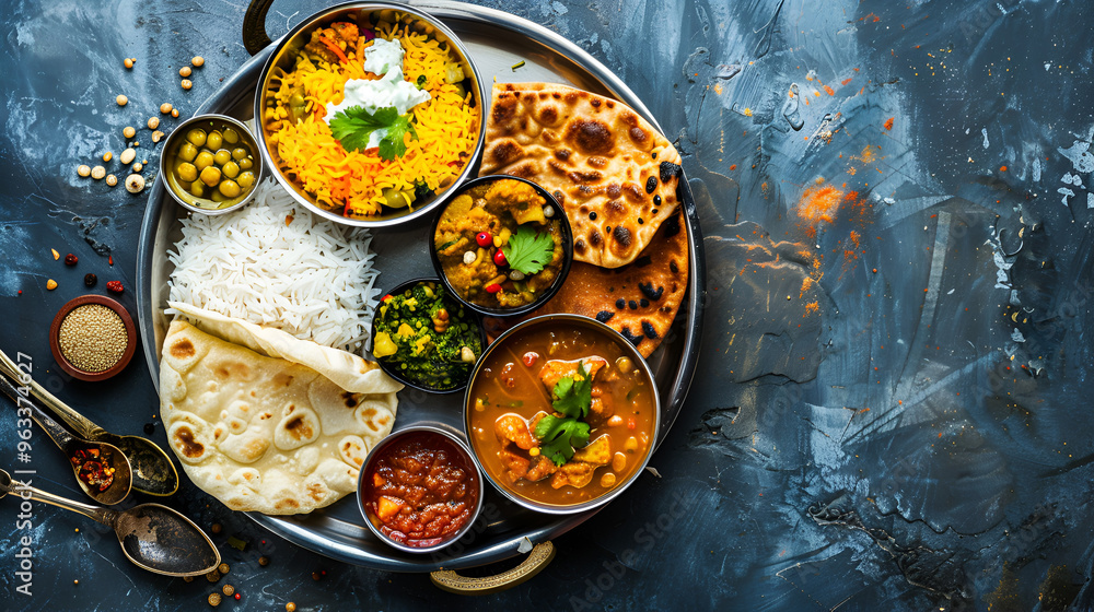 entire dinner on a platter: thali, veg thali, paratha rice, aalu bhaji ...