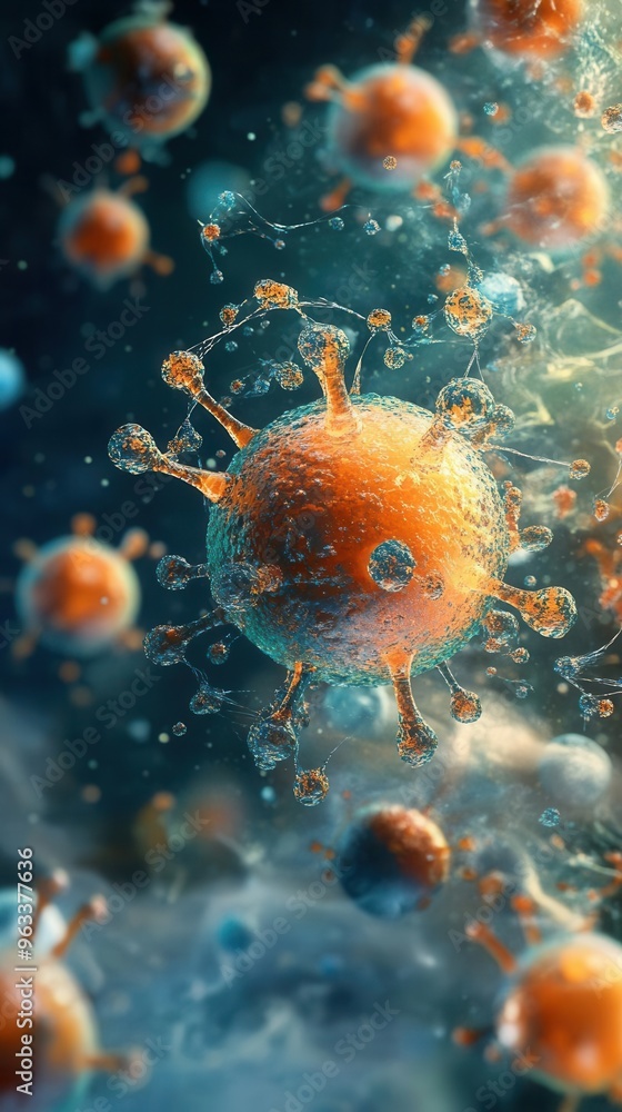 Immune response depicted with abstract cells in action, immune response ...