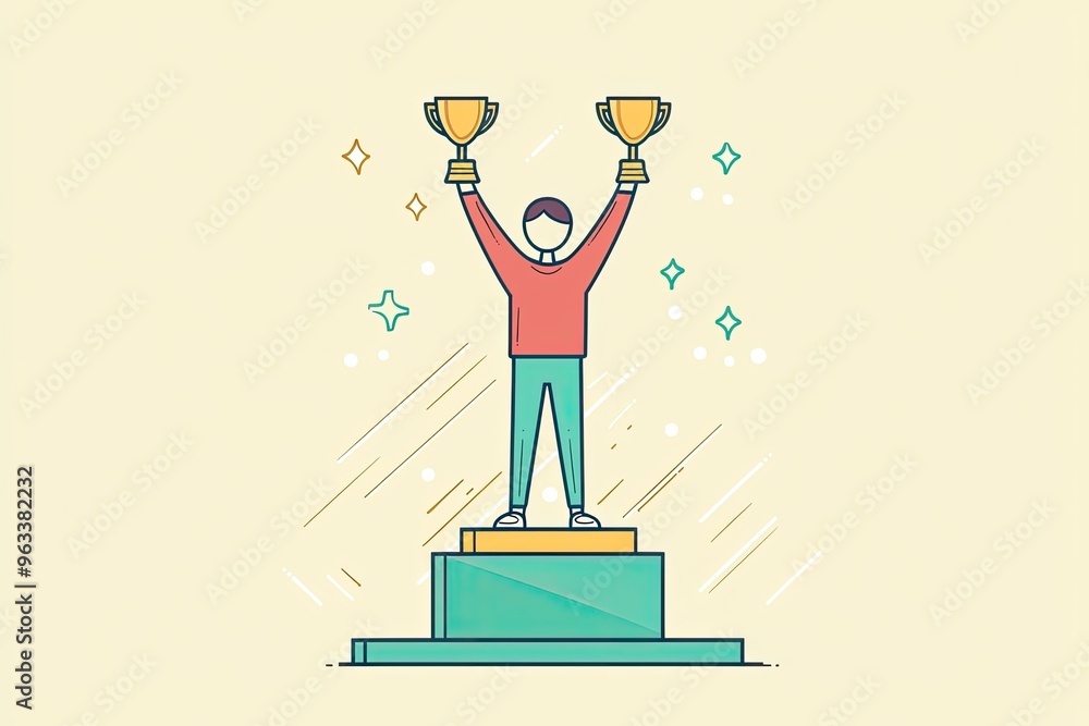 Triumphant Champion Holds Two Trophies High, A Symbol of Victory and ...