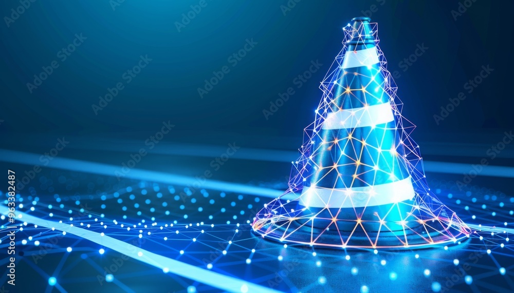 Digital traffic cone in low poly wireframe, Road Safety and Traffic ...