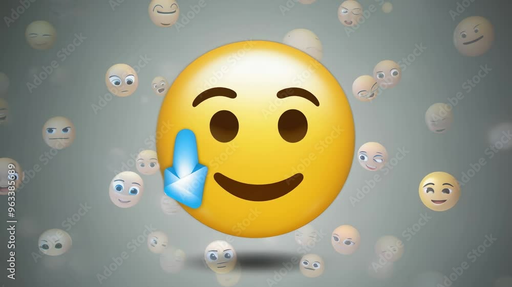 A close-up shot of floating emojis with varied expressions, softly lit ...