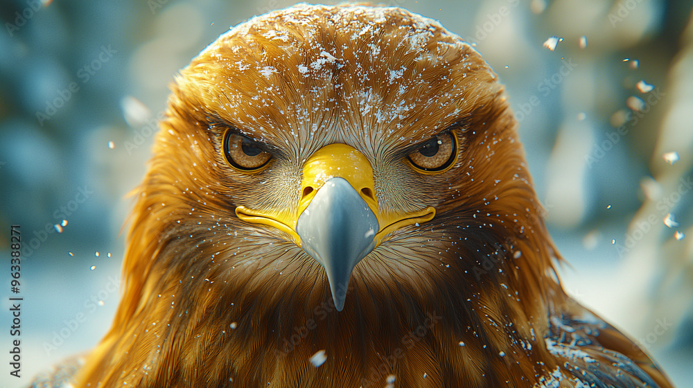 Aigle royal en portrait, avec ses yeux perçants et son bec puissant. Ce ...