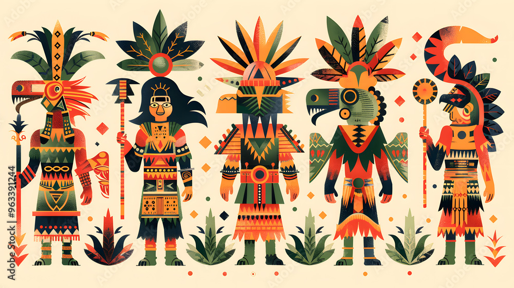 ancient Azteca civilization with iconic symbols such as the Aztec ...