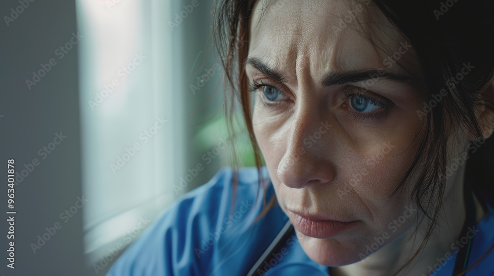 Female nurse experiencing sadness and stress after facing loss or bad ...