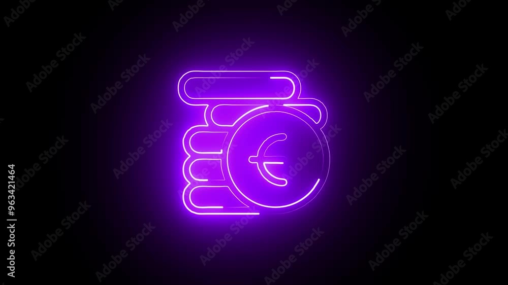 Neon Euro animated icon on dark background. Glowing animated Euro ...