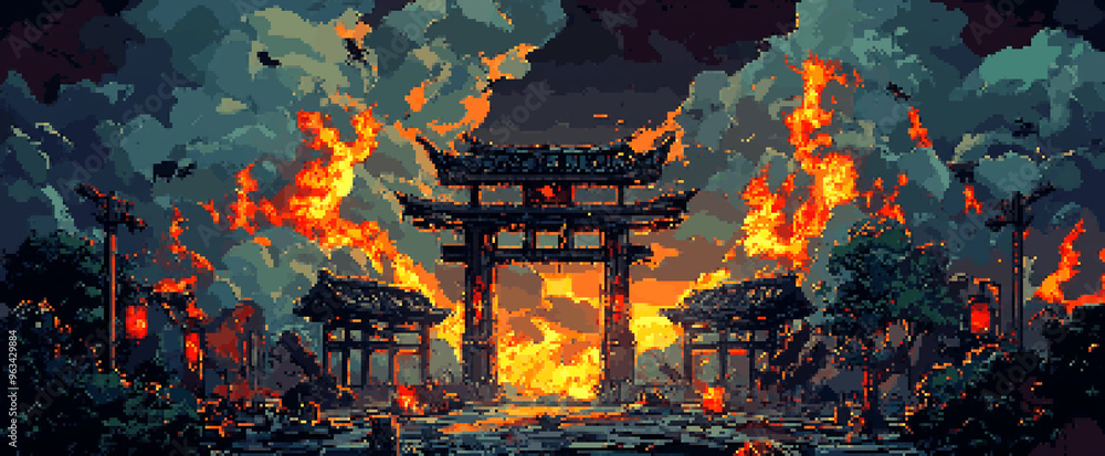 8bits pixel art game scene of the background depicts an ancient Chinese ...