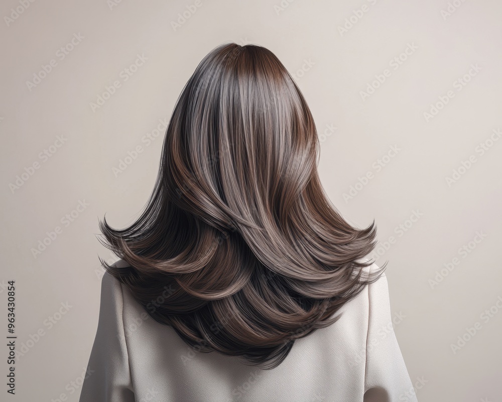 Elegant back view of a woman with beautiful flowing hair, showcasing ...