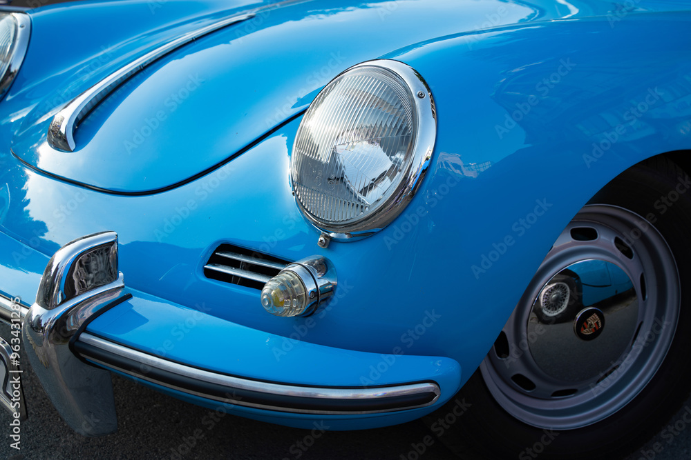 Porsche 356C from 1964. Close up image of front side of car - bumper ...