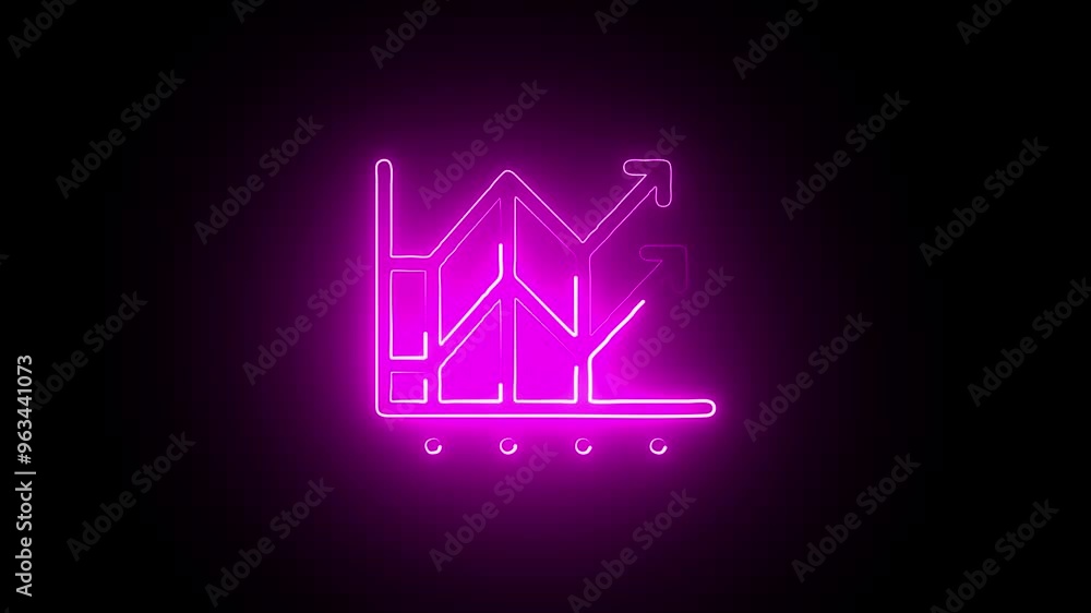 Neon Line Chart animated icon on dark background. Glowing animated Line ...