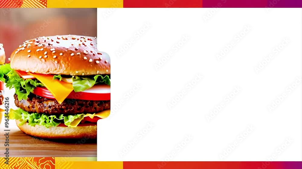 Abstract border with burgers and fast food dishes with copy space for ...