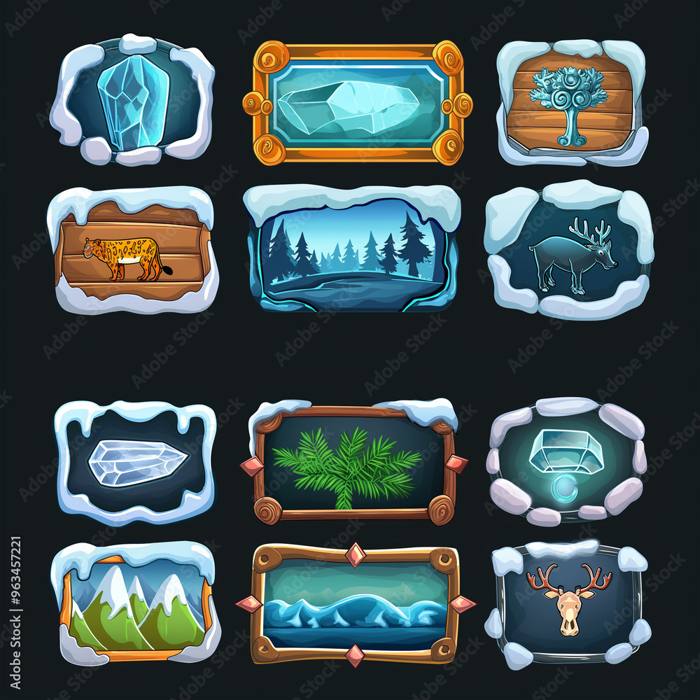 Asset of Game UI interface ice boards, game element, Illustration Stock ...