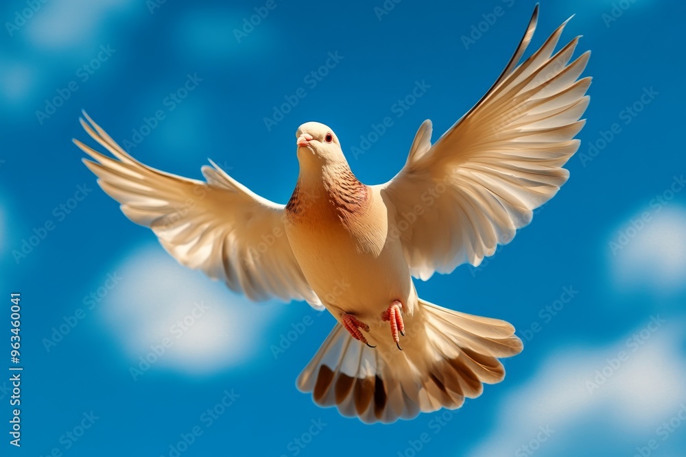 Bird hovering in the breeze, wings flapping steadily as it looks down ...